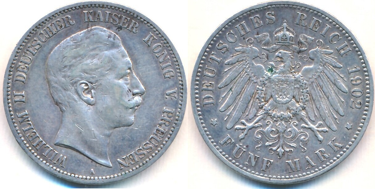 Deutsches Reich Kaiserreich 5 Mark 1902 A Preussen 5 Reichsmark Wilhelm ...