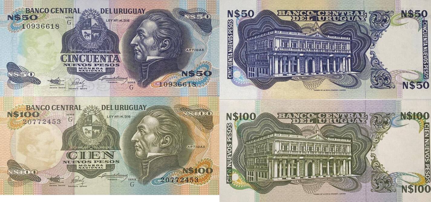 Uruguay 50,100 Pesos (1989,1986) Banknoten 2 Stück Lot I- | MA-Shops