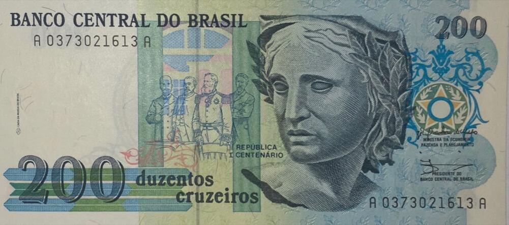 Brasilien 200 Cruzeiros (1989) Banknote, Banco Central do Brasil I ...