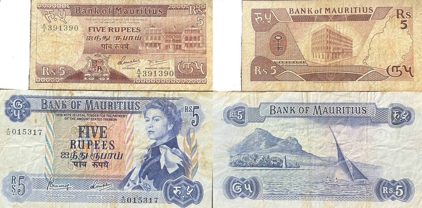 Mauritius/ Mauretanien 5 Rupees (1985, 1967) Banknote III, II | MA-Shops