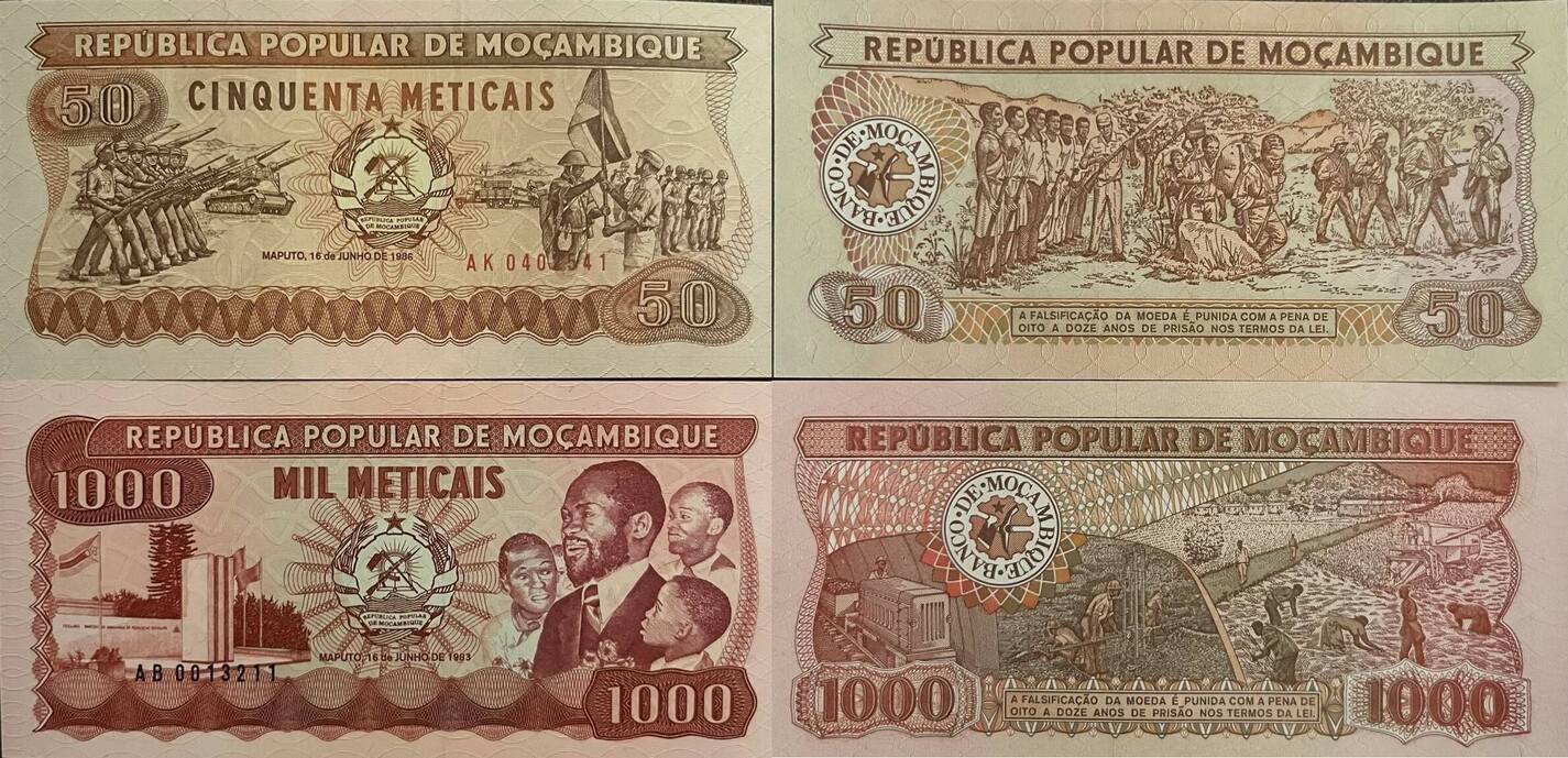 Mozambique 50, 1000 Meticais 1986, 1983 Banknote I | MA-Shops