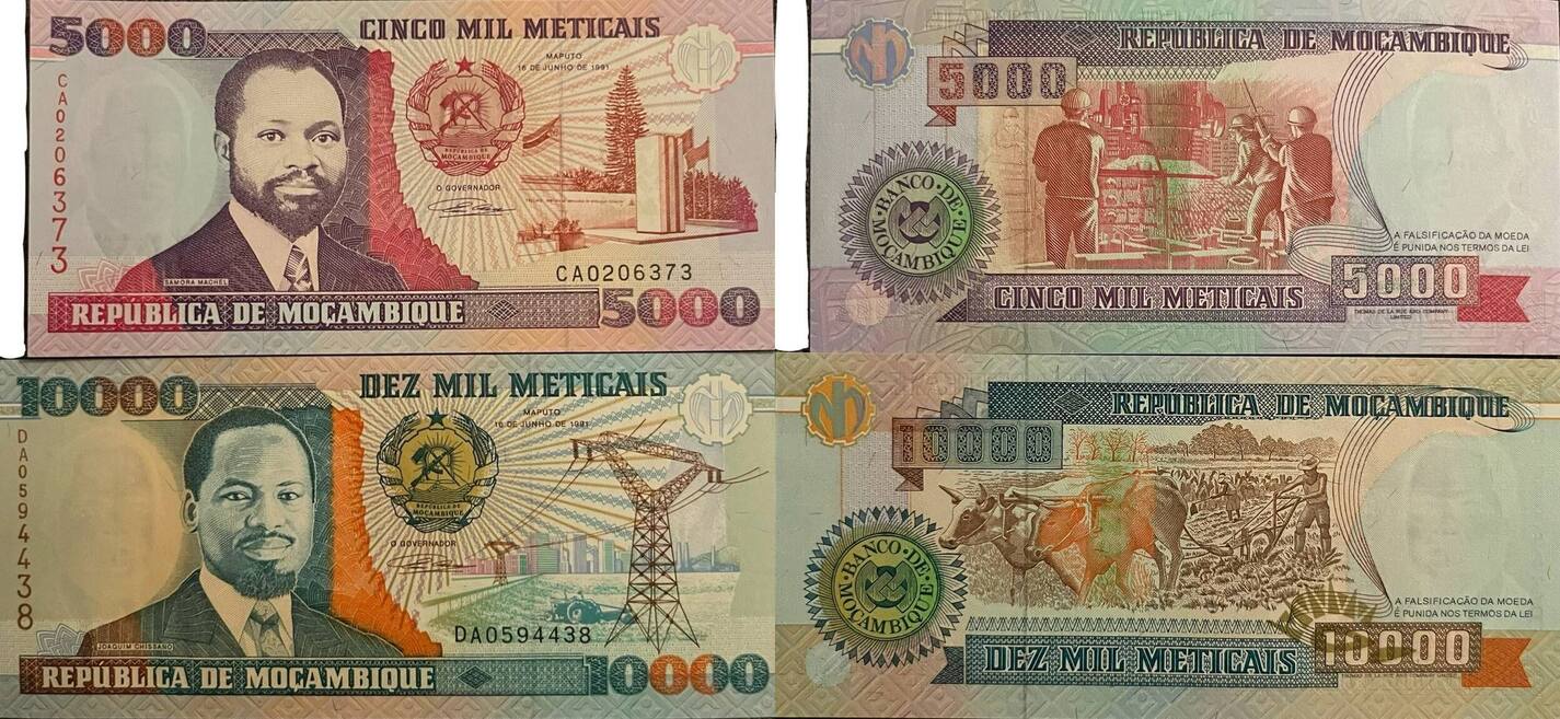 Mozambique 5000, 10000 Meticais 1991 Banknote I | MA-Shops