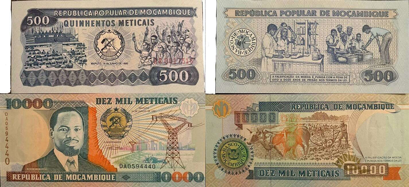 Mozambique 500, 10000 Meticais 1980, 1991 Banknote I | MA-Shops