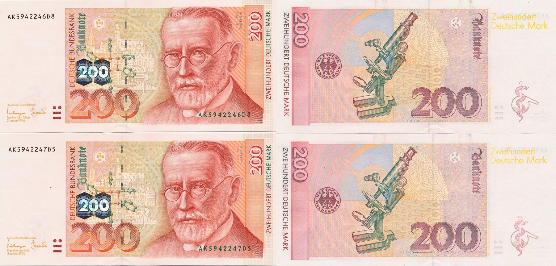 Deutschland BRD 200 Deutsche Mark 1996 Zwei aufeinanderfolgende ...