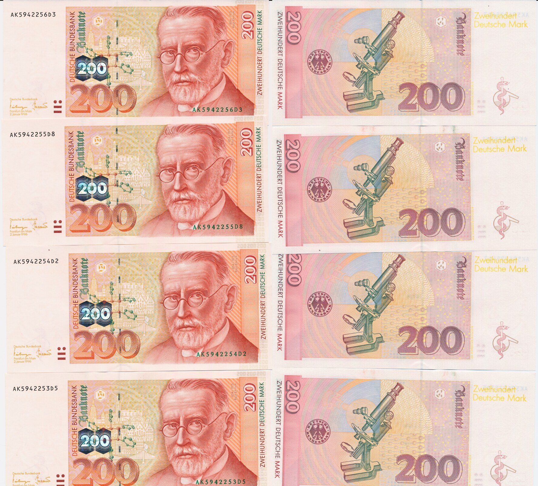 BRD Deutschland 200 Deutsche Mark 1996 Vier aufeinanderfolgende ...