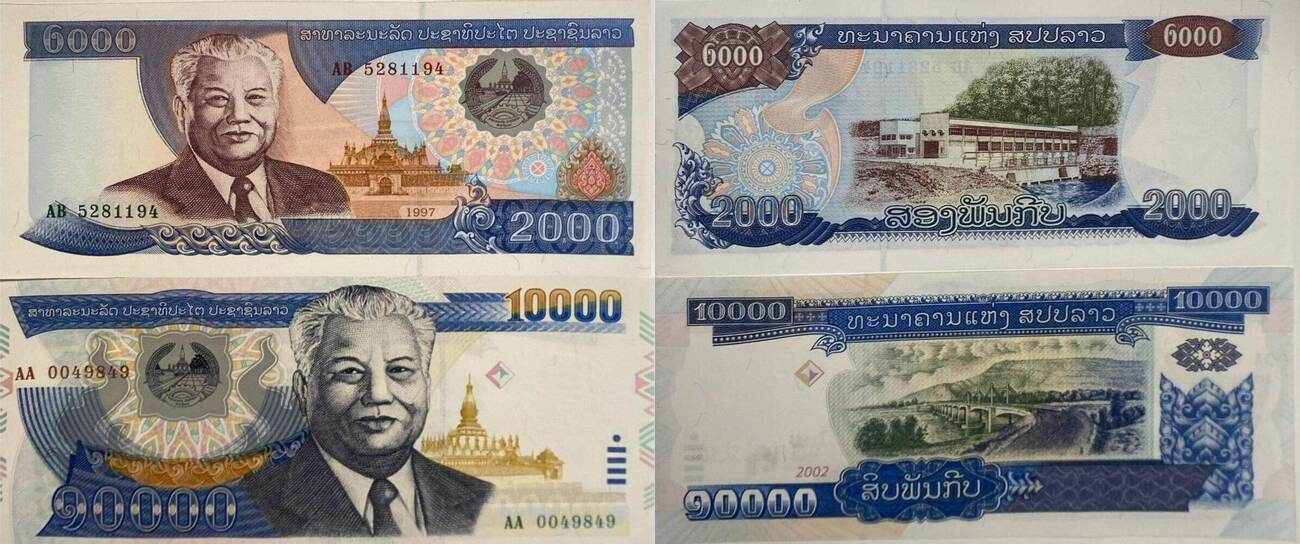 Laos 2000,10.000 Kip 1997,2002 Banknoten 2 Stück Lot I- | MA-Shops