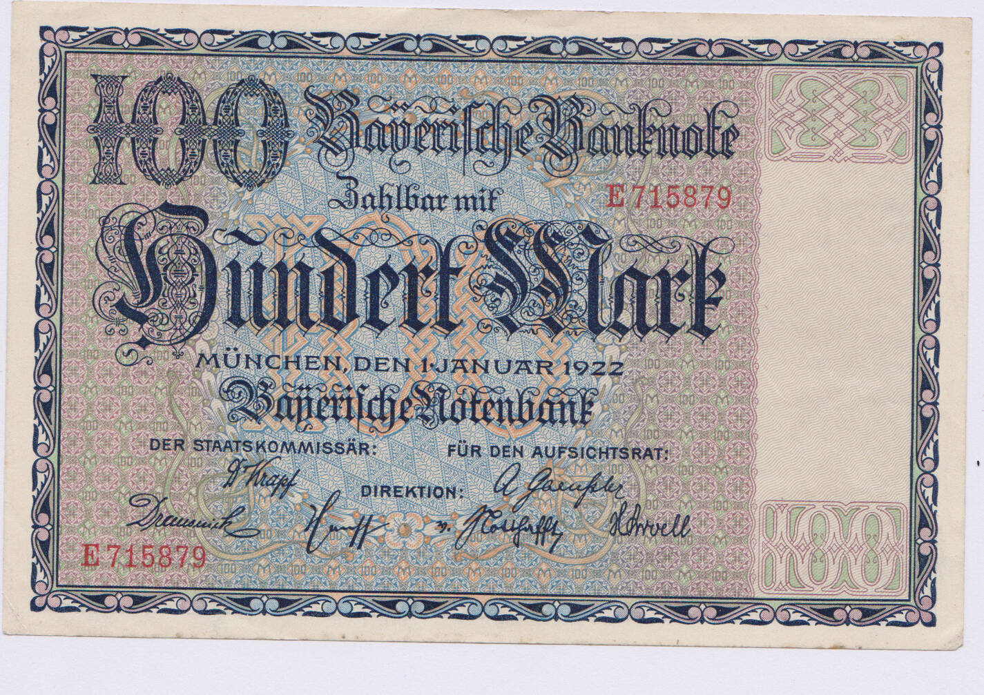 Hundert Mark Deutsches Reich Deutschland 100 Mark 1922 Notgeld ...