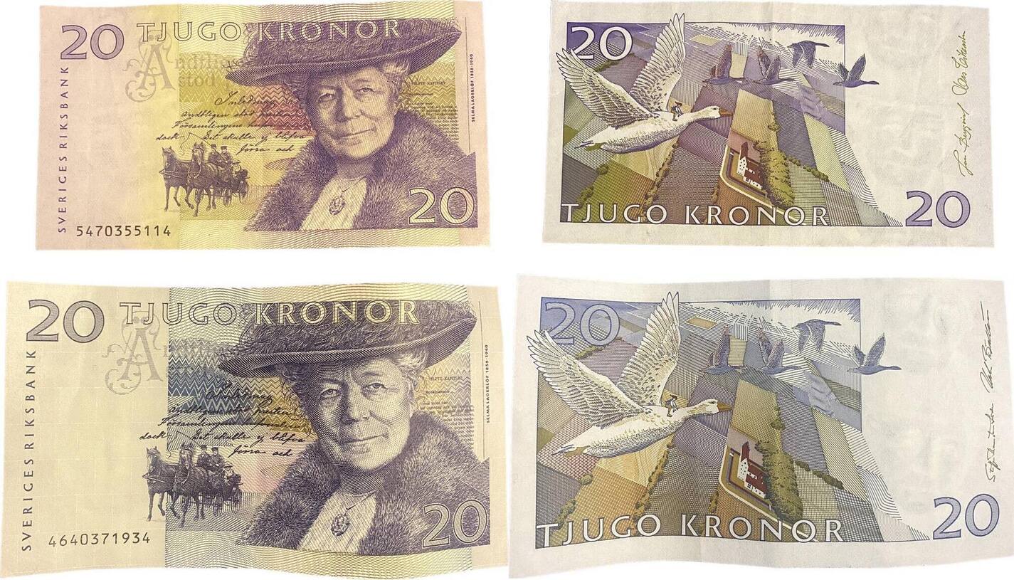 Sweden,Schweden 20,20 Kronor o.D.(1991-95) Banknoten 2 Stück Lot ...
