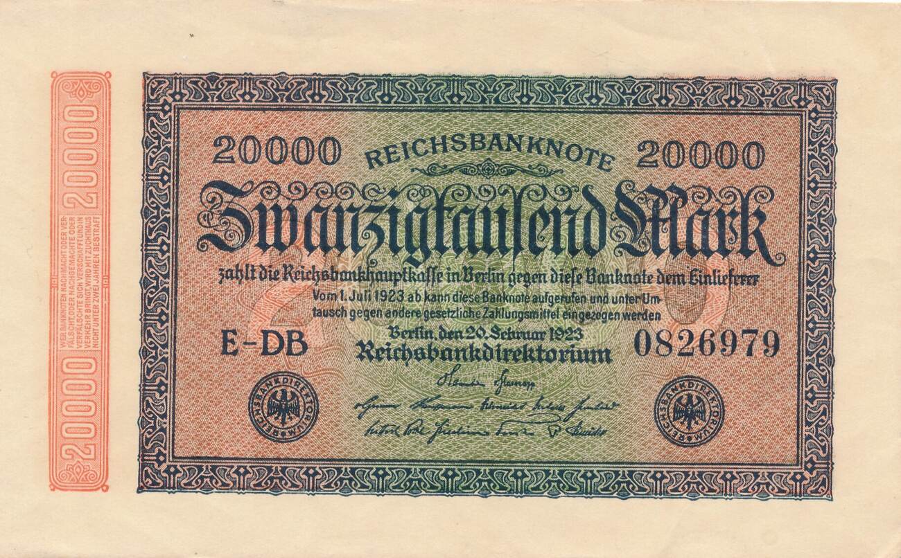 Deuscthes Reich Deutschland 20000 Mark Reichsbanknote KN 7 stellig, FZ ...