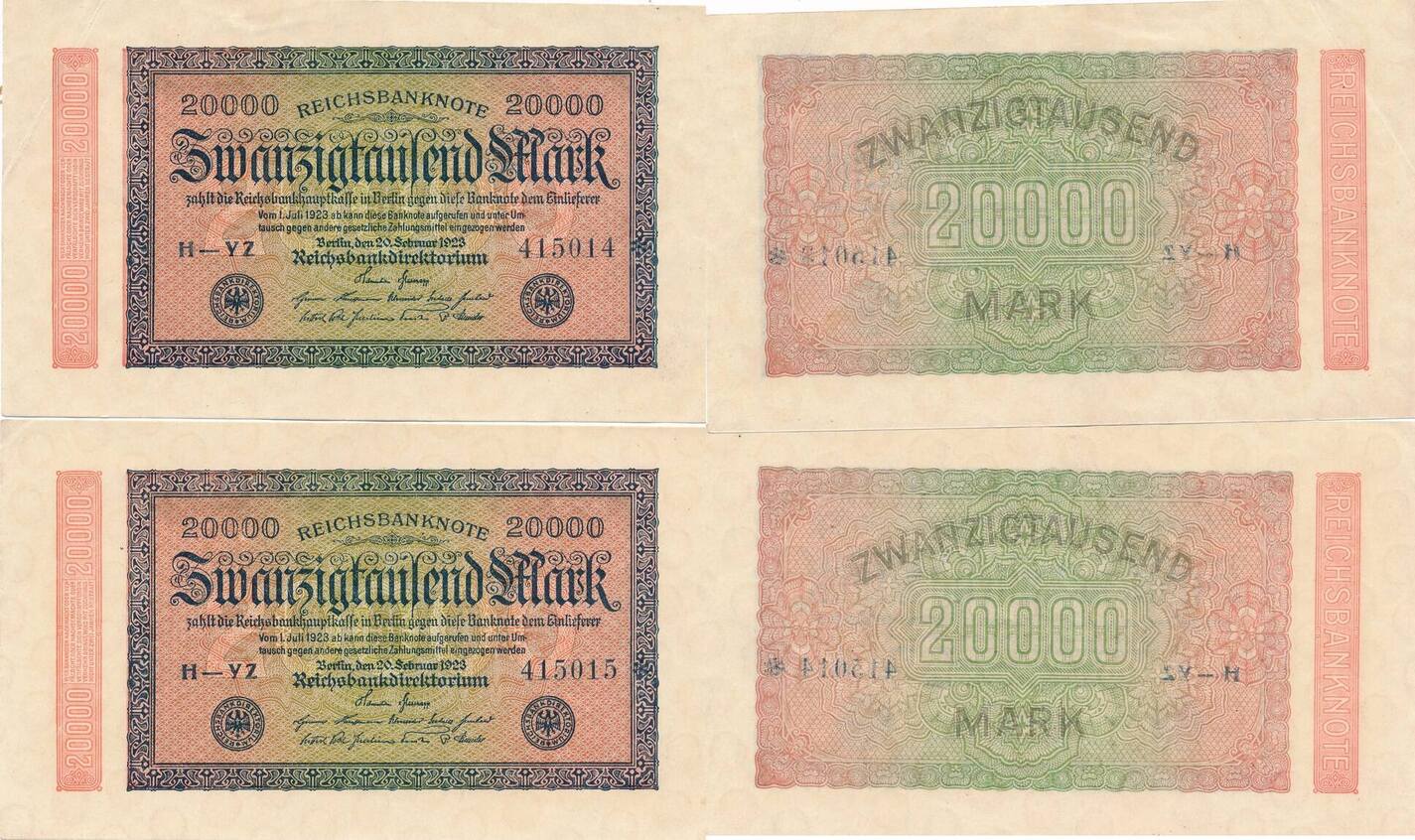 Deutschland Deutsches Reich 2x 20000 Mark Reichsbanknote 1923 2 ...