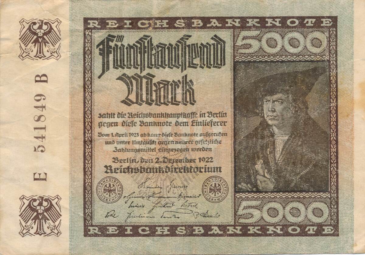 Deutschland Deutsches Reich 5000 Mark Reichsbanknote 1923 KN 6 stellig ...