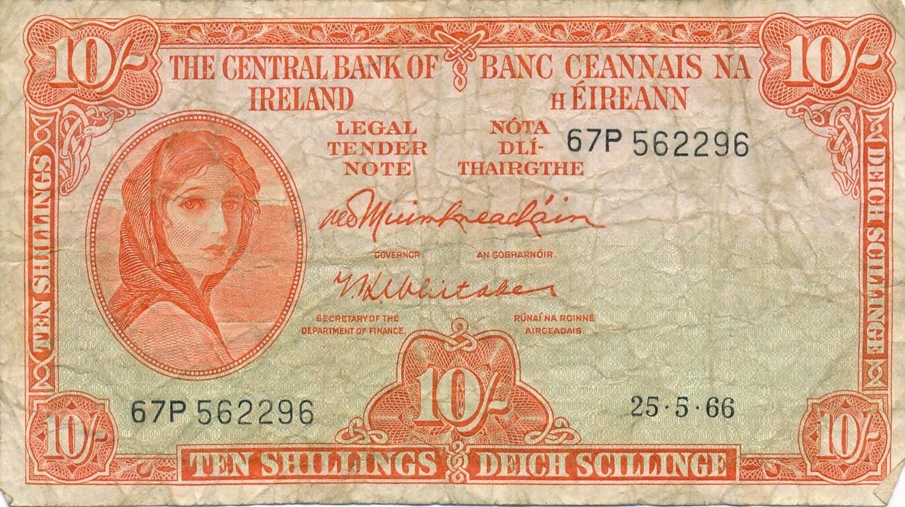 Irland 10 Shillings 1966 Geldschein Banknote Ireland V - stark ...