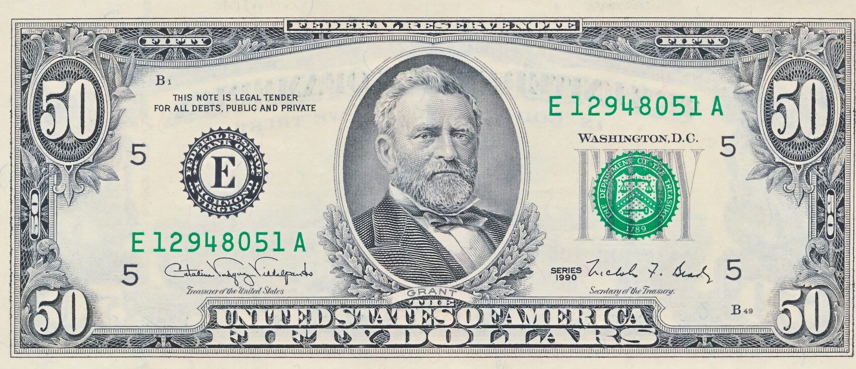 USA Vereinigte Staaten V Amerika 50 Dollars 1990 Geldschein usa-vereinigte-staaten-v-amerika-50-dollars-1990-geldschein