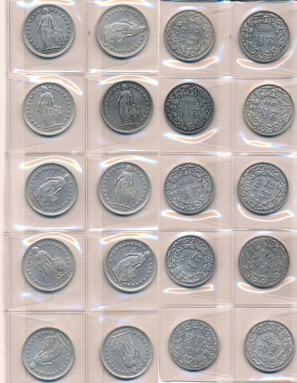 Schweiz 2 Franken 1886 / 1894 / 1909 / 10 / 14 / 21 / 20 / 28 / 39 / 41 ( 10 Stück ) fast sehr ...