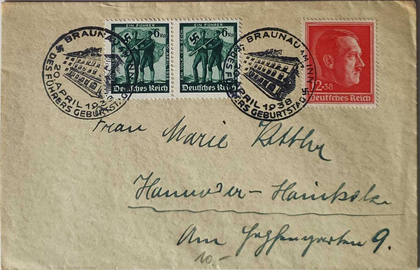 Drittes Reich Deutschland Briefumschlag 2. Weltkrieg 1938 Braunau am ...