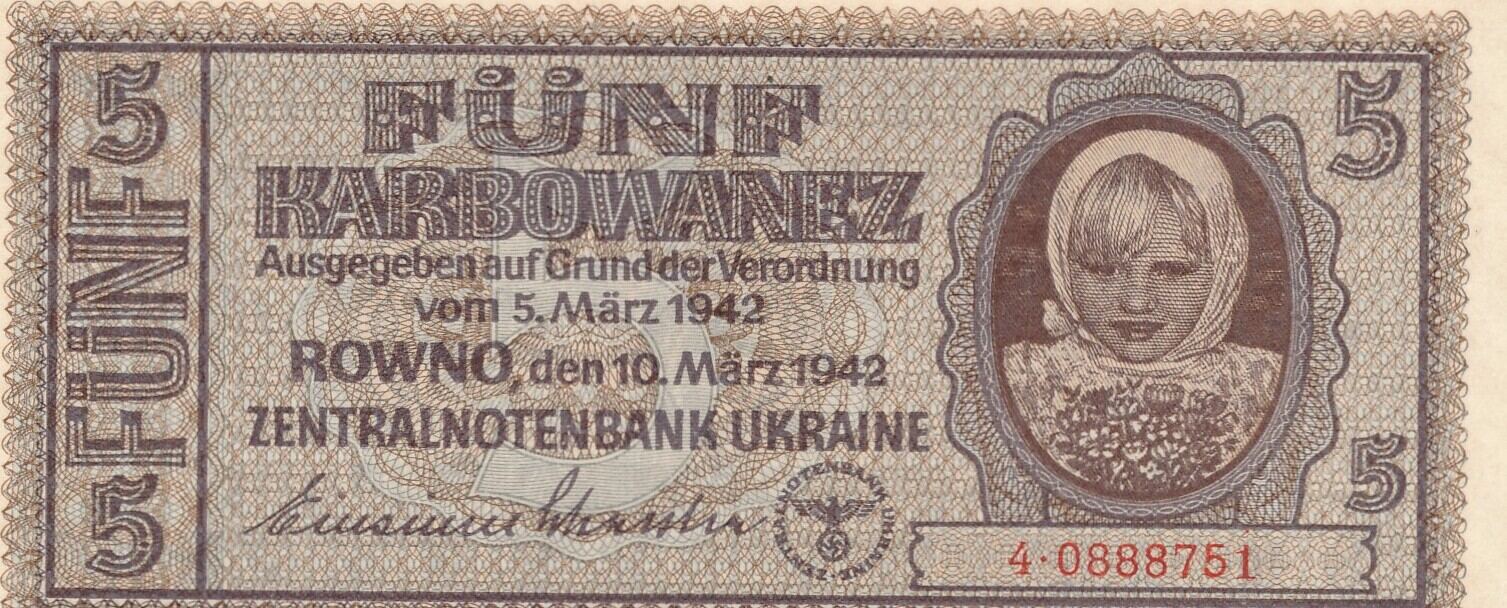 Drittes Reich, Ukraine, 2. Weltkrieg 5 Karbowanez 1942 unc | MA-Shops