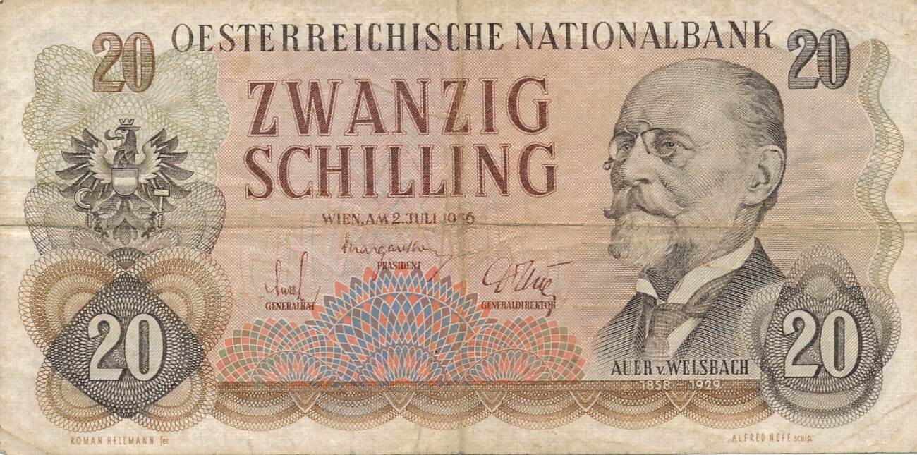 Österreich 20 Schilling 1956 Banknote, Auer v. Welsbach III- | MA-Shops