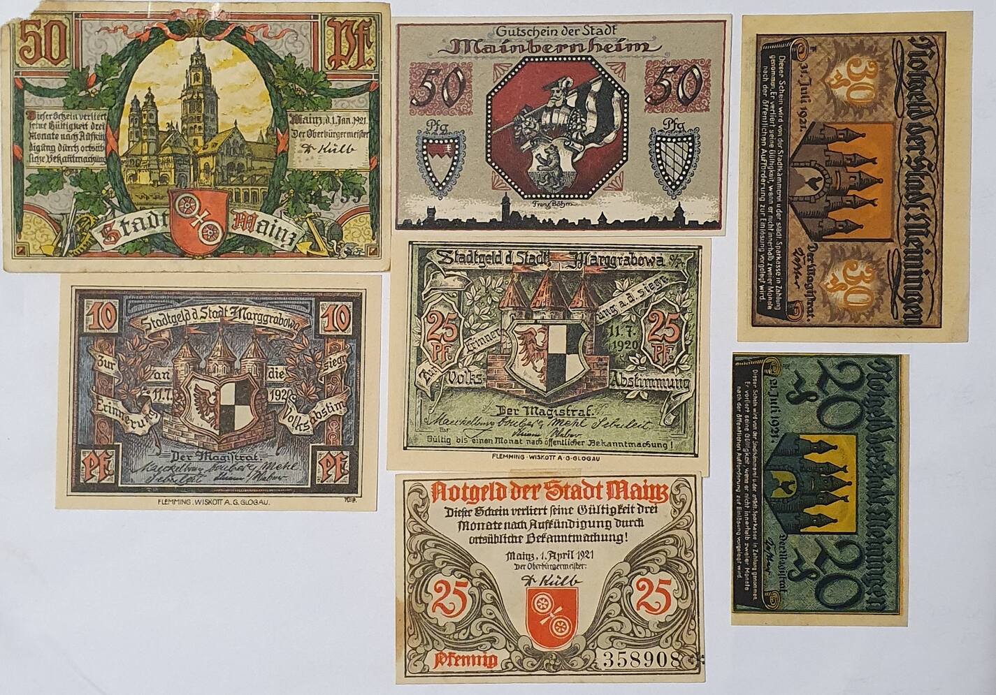 Deutschland Deutsches Reich 10, 20, 2*25, 30, 2*50 Pfennig 1920, 1921 ...