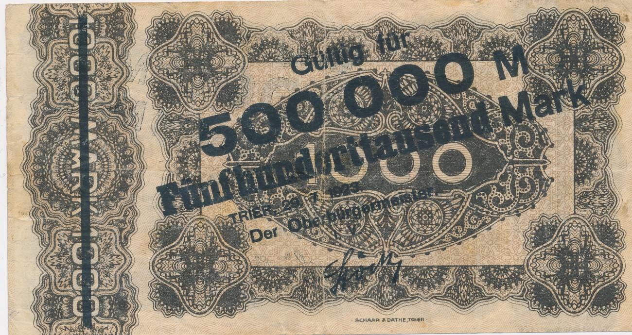 Trier 500 Tausend Mark 1923 Überdruck auf Tausend Mark Banknote | MA-Shops