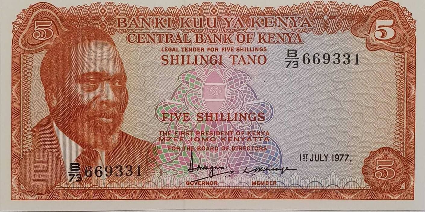 Kenia 5 Shillings 1977 Banknote unc, wellig | MA-Shops