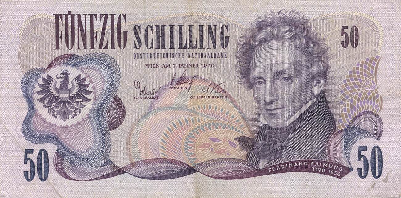 Österreich 50 Schilling 1970 Banknote, Ferdinand Raimund III | MA-Shops
