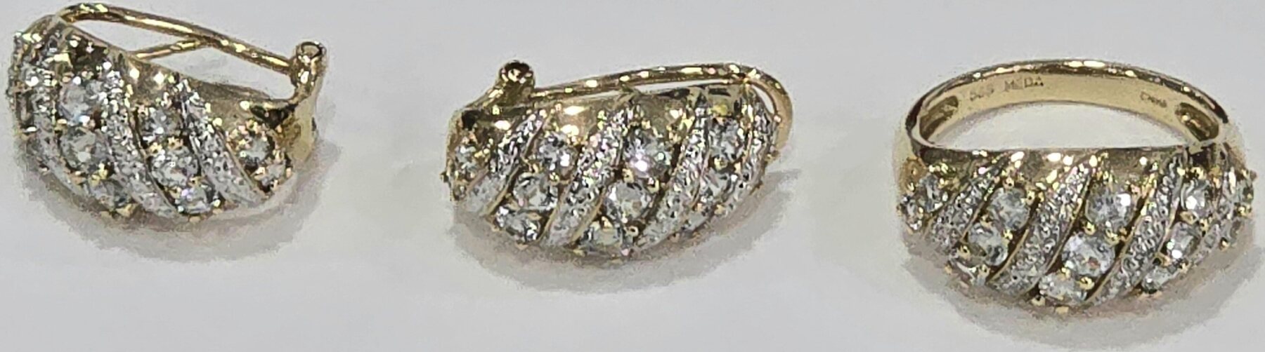 Goldschmuck bicolor 14K 585er Gold Ring und Ohrringe Blautopas Goldring guter Zustand | MA-Shops