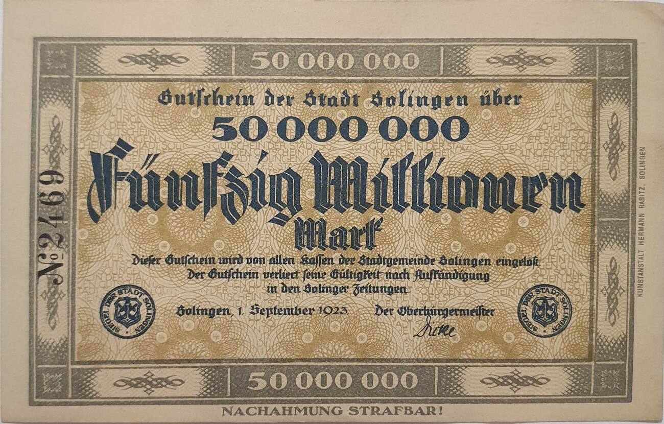Deutschland, Deutsches Reich 50 Millionen Mark 1923 Großnotgeld, Stadt ...