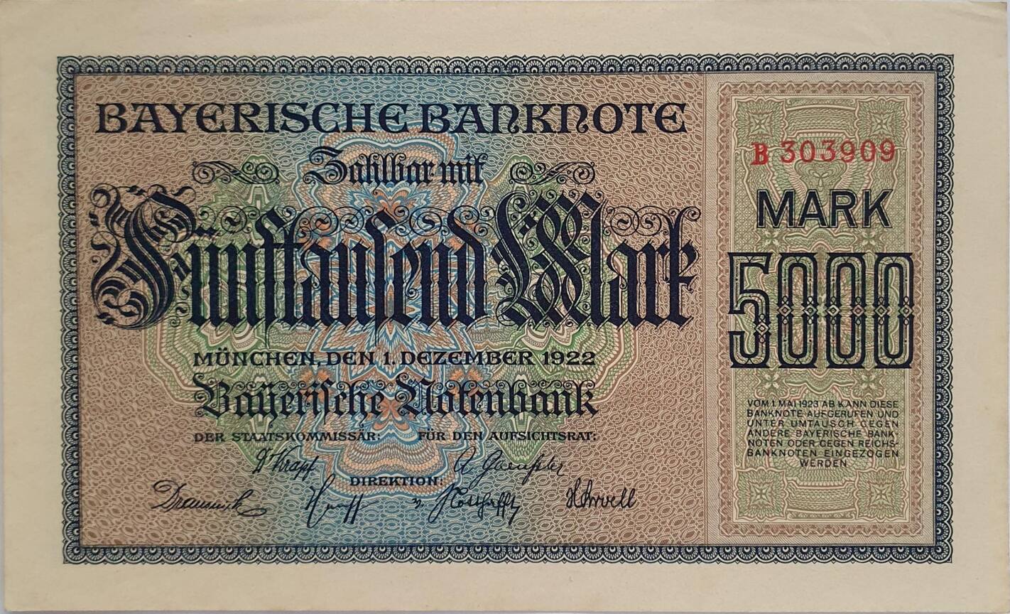 Deutschland, Deutsches Reich 5000 Mark 1922 Grossnotgeld, Bayerische ...