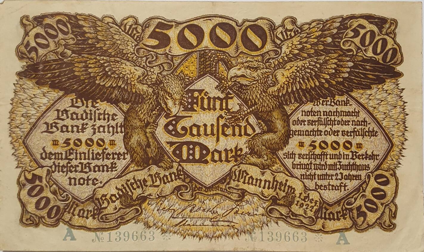 Deutschland, Deutsches Reich 5000 Mark 1922 Grossnotgeld, Badische Bank ...