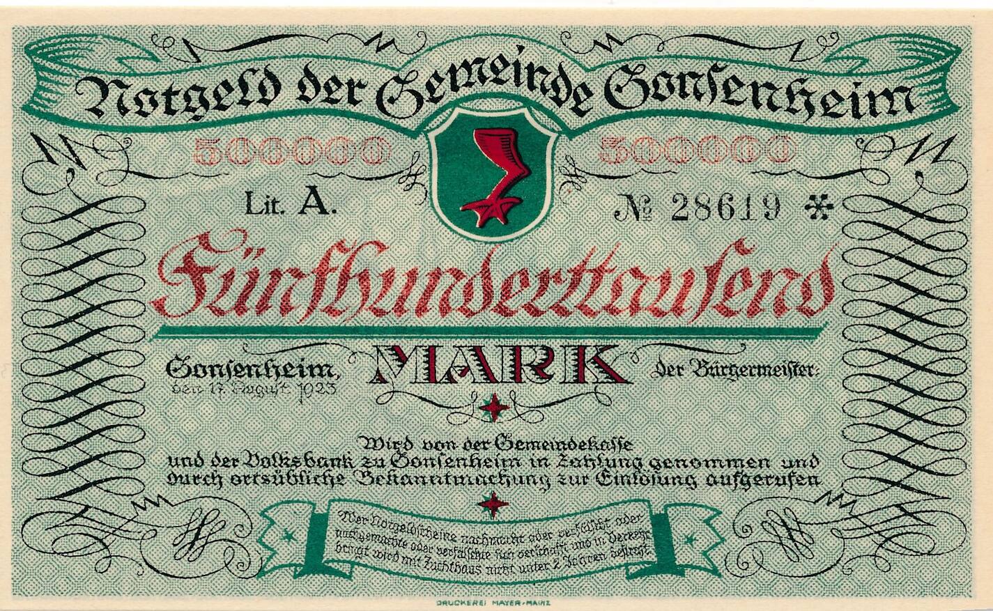 Deutsches Reich Deutschland 500 tausend Mark 1923 Notgeldschein ...