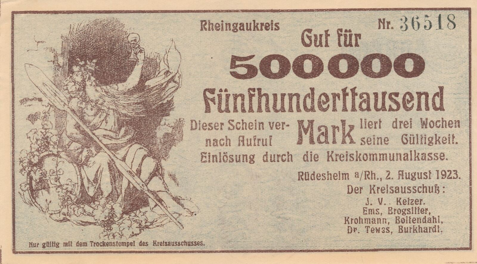 Deutsches Reich Deutschland 500 tausend Mark 1923 Notgeldschein ...