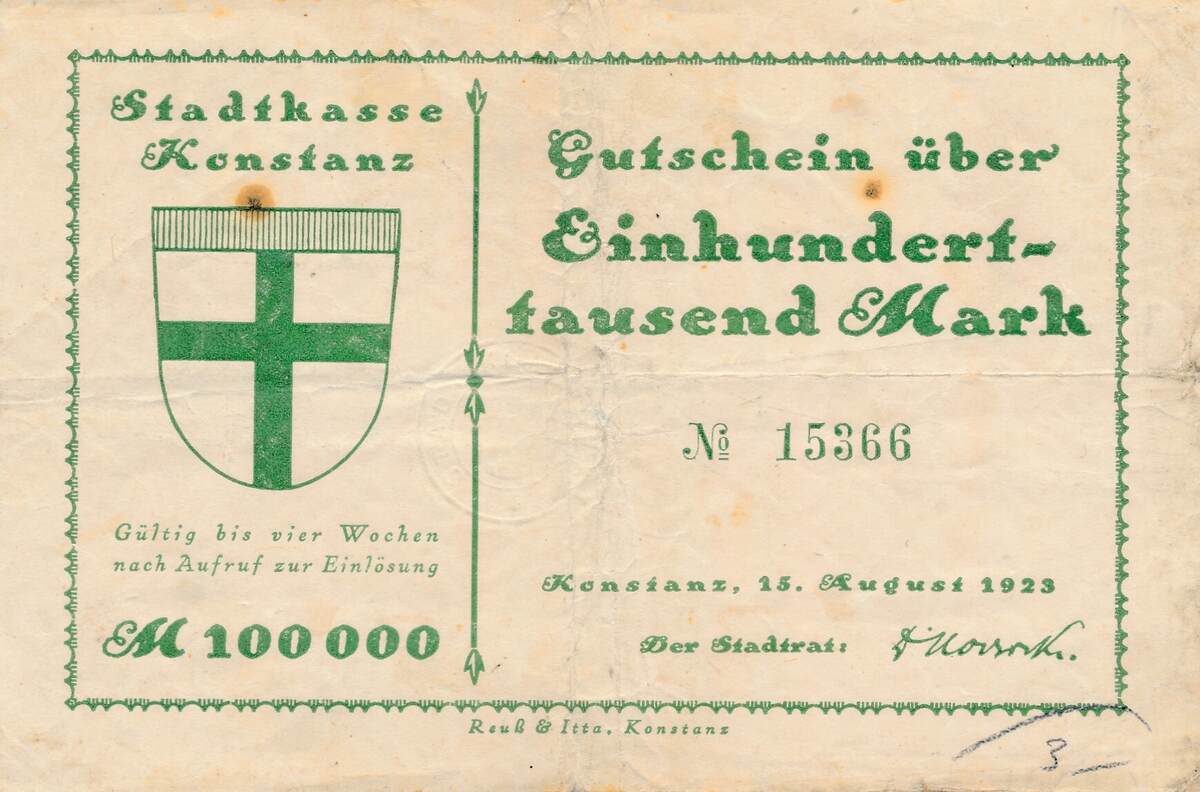Deutsches Reich Deutschland 100 tausend Mark 1923 Notgeldschein ...