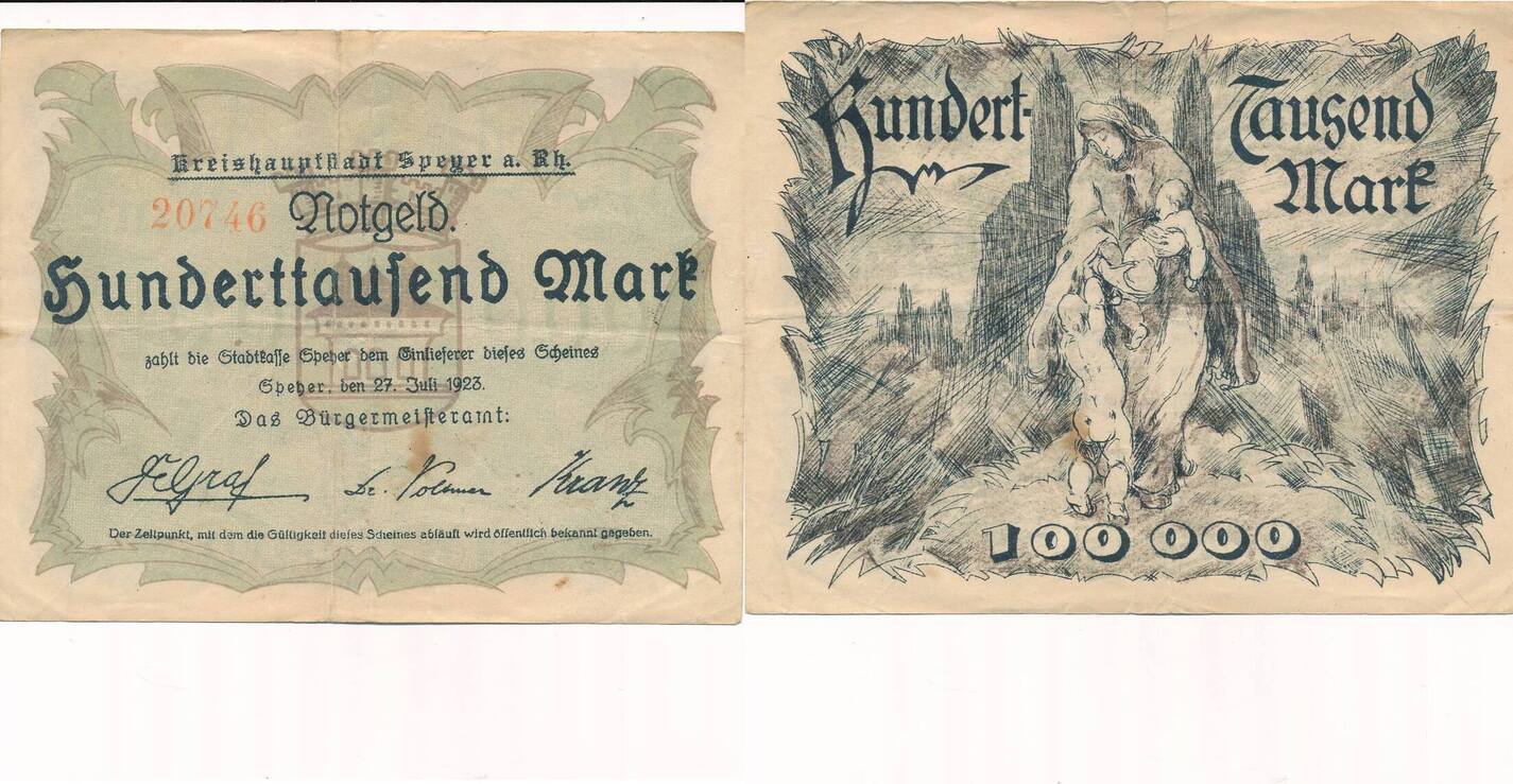 Deutsches Reich Deutschland Pfalz 100 tausend Mark 1923 Notgeldschein ...