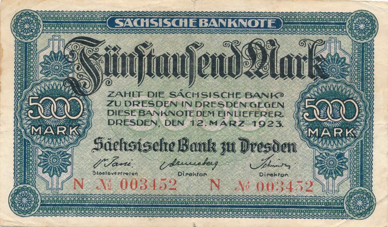 Deutsches Reich Deutschland - Sachsen 5000 Mark 1923 Banknote der ...