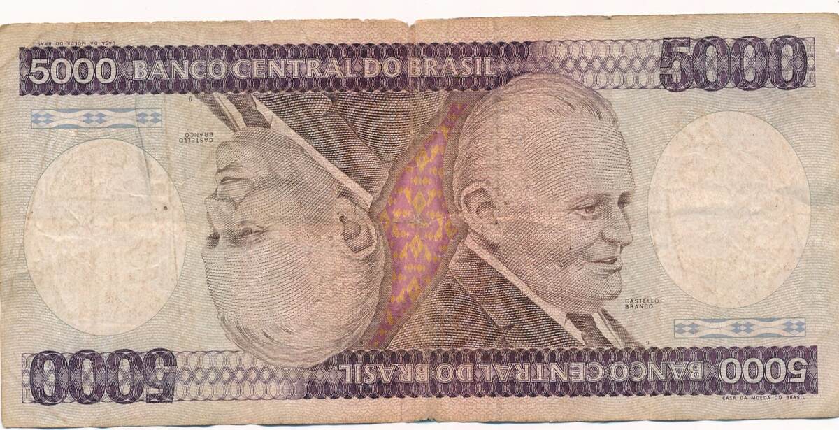 Brasilien 5000 Cruzeiros 1981-85 Banknote III-, gebraucht mit Fleck | MA-Shops