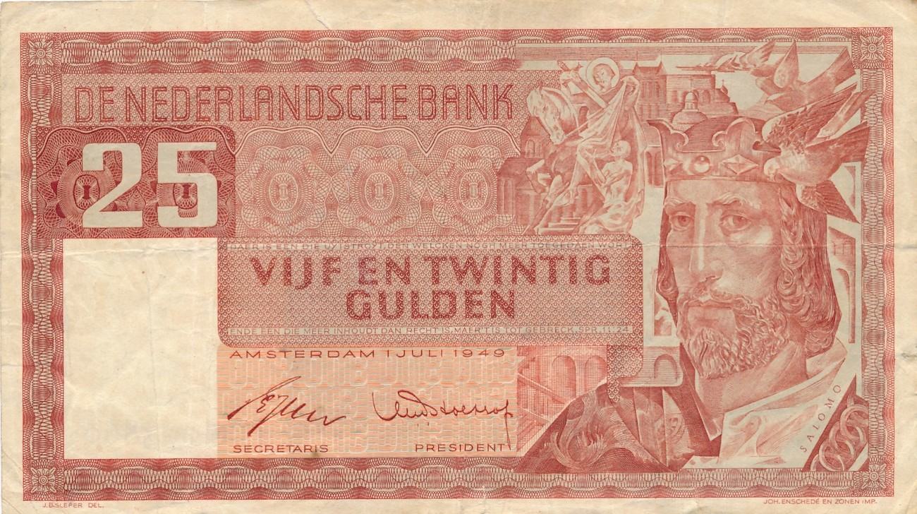 Niederlande 25 Gulden 1949 Geldschein Banknote Vijfen Twintig Gulden IV ...