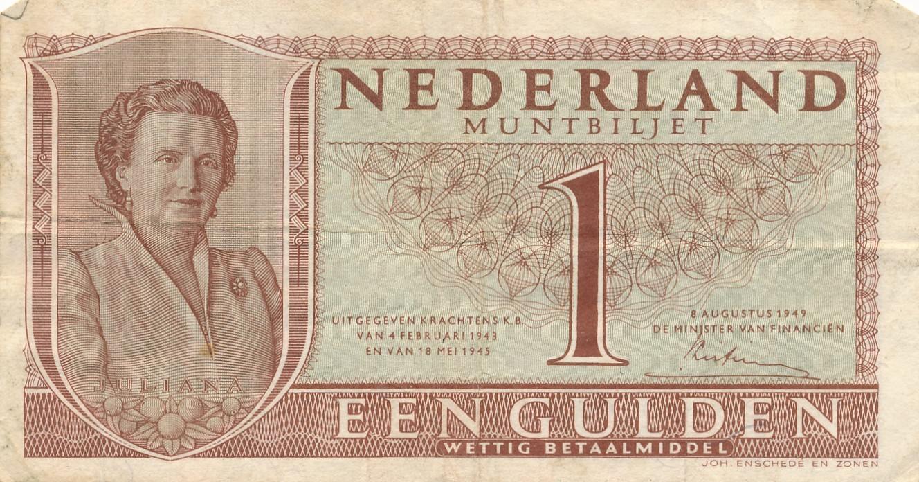 Niederlande 1 Gulden 1949 Geldschein Banknote Een Gulden IV | MA-Shops