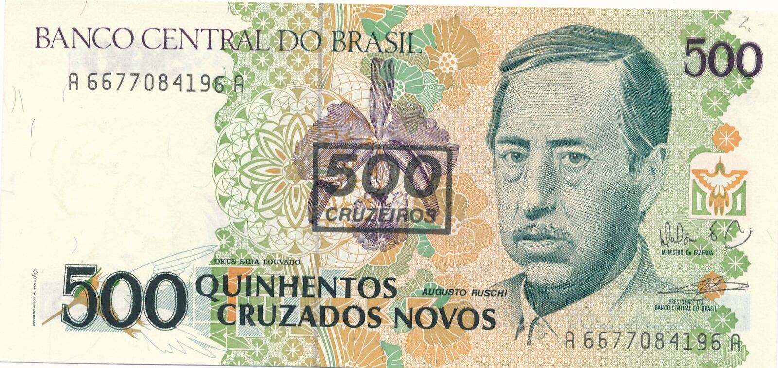 Brasilien 500 Cruzados Novos 1989 Banknote unc, mit Stempel | MA-Shops