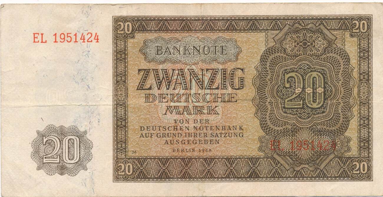 Deutschland DDR 20 Deutsche Mark DM 1948 Banknote zwei Serienbuchstaben ...