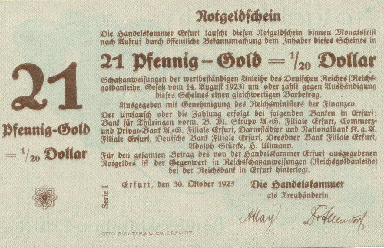 Deutsches Reich Deutschland 21 Pfennig Gold 1/20 Dollar 1923 ...