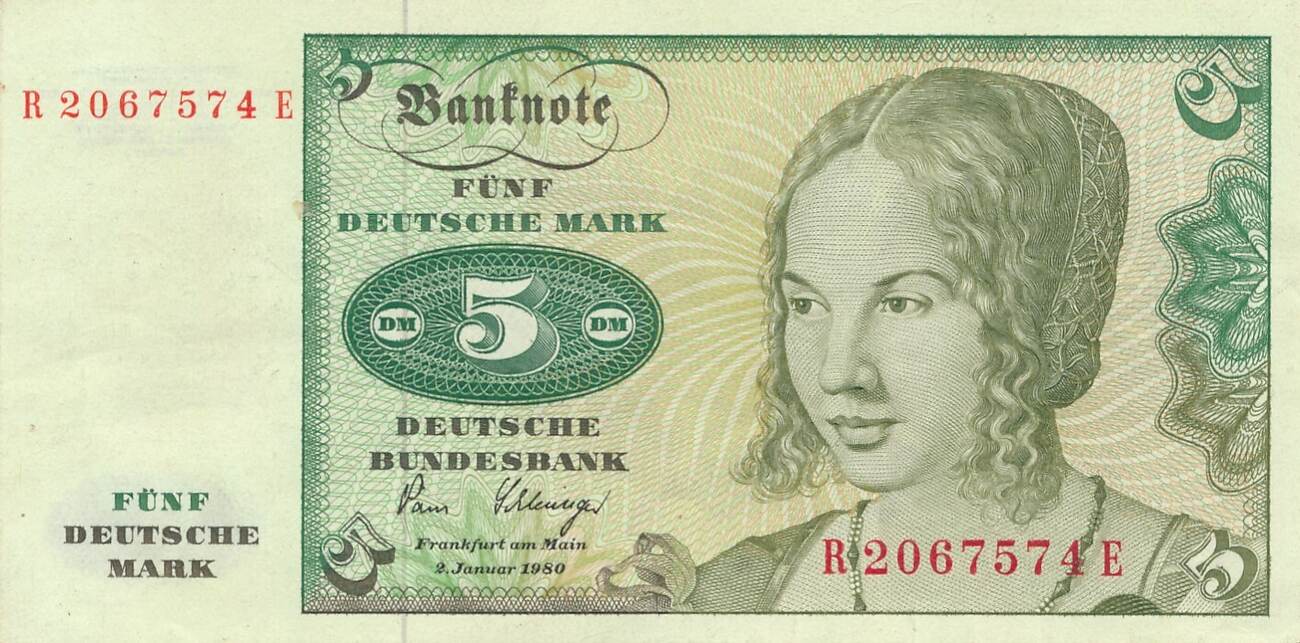 Deutschland BRD 5 Deutsche Mark DM 1980 Standardnote, R/E II+ | MA-Shops
