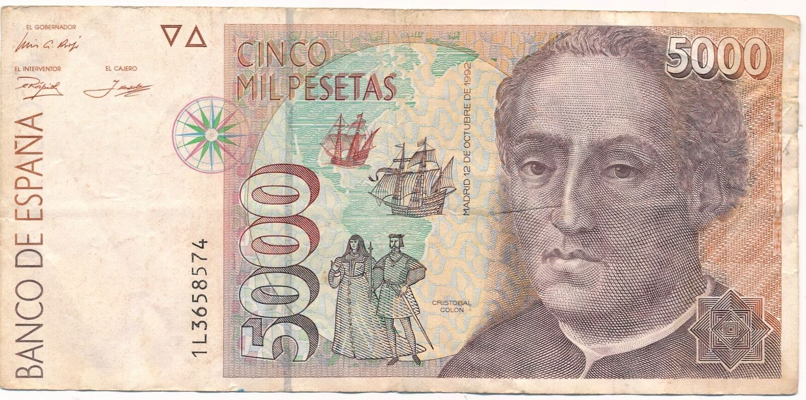 Spanien 5000 Pesetas 1992 Banknote Geldschein Cinco Mil Pesetas III ...