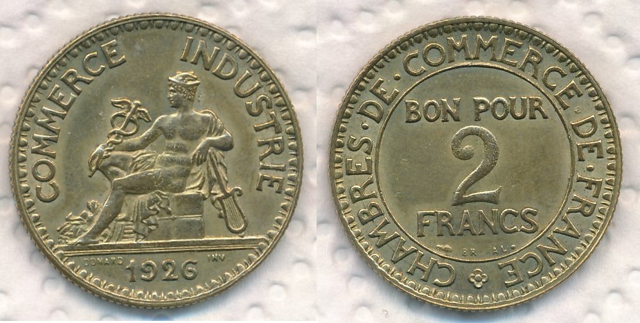 Frankreich 2 Francs 1926 Chambre de commerce vorzüglich | MA-Shops