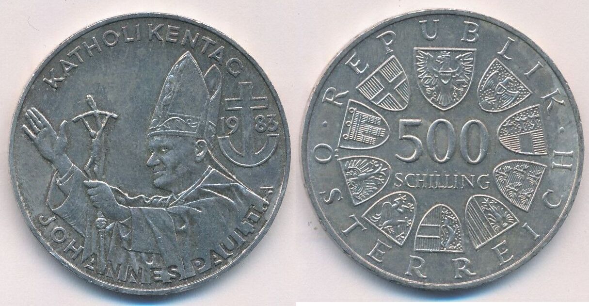 500 Schilling 1983 Österreich Papst Paul | MA-Shops