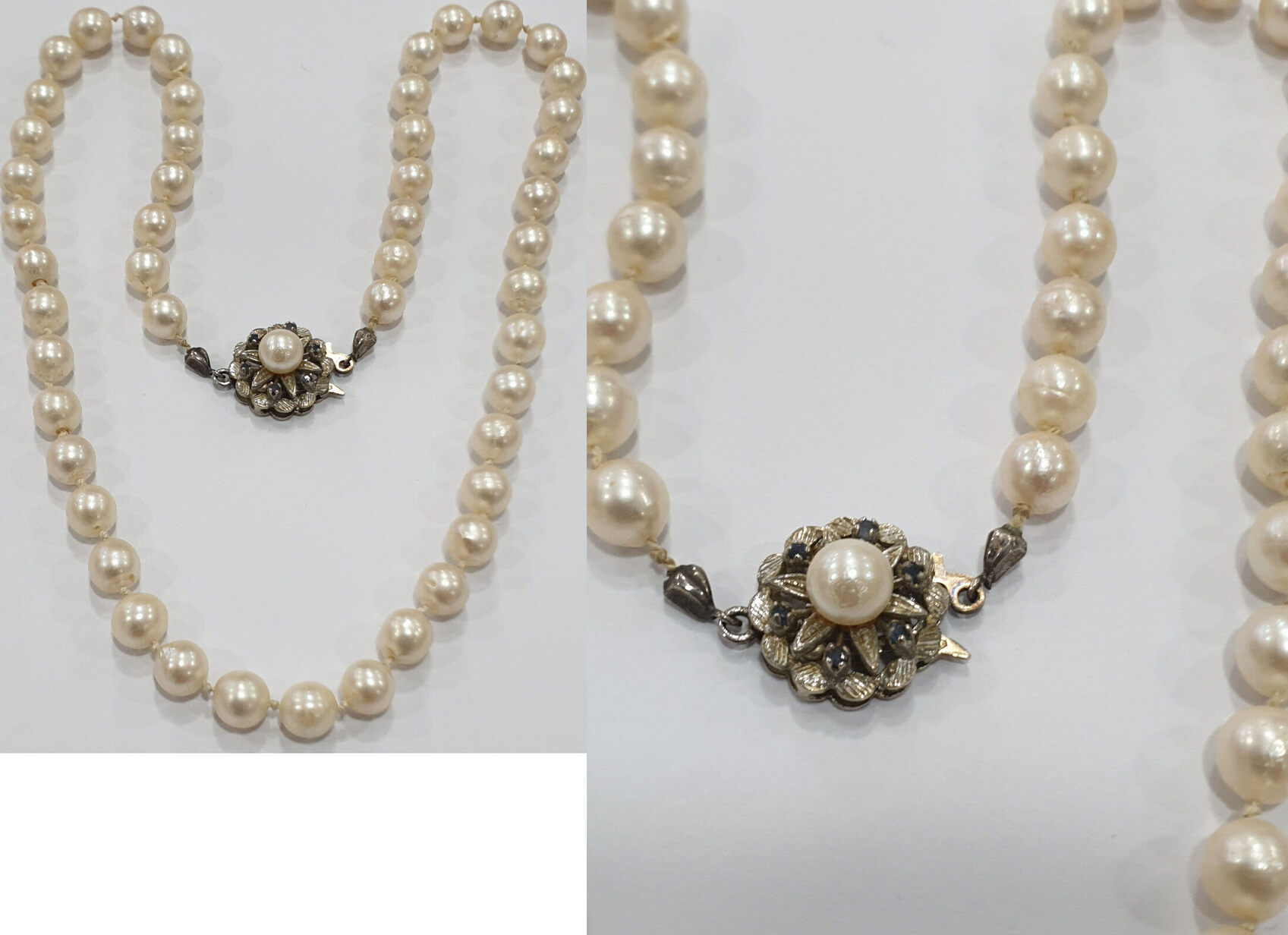 Akoya Perlen Collier/Kette Perlencollier 585er Goldverschluß Saphir ...