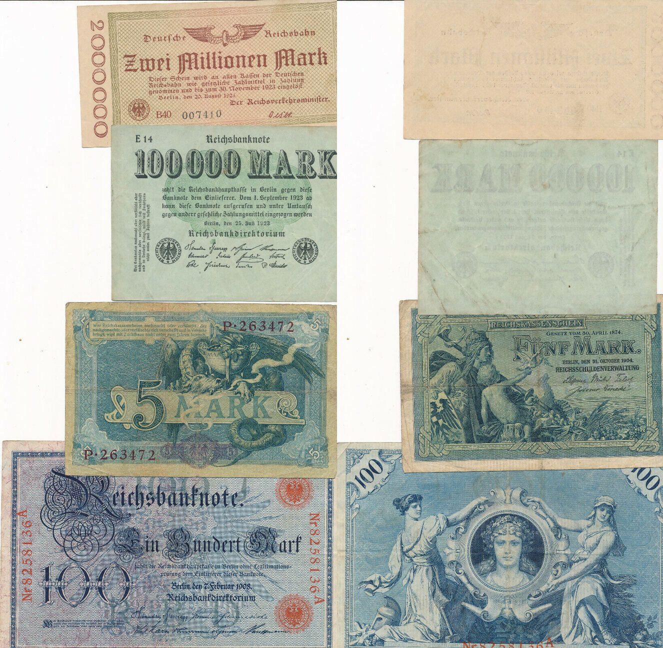 1923 Mark 1919 Deutsches Reich Deutschland 1904 1910 Lot 1x Scheine ...