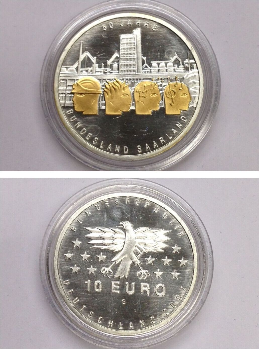 10 Euro BRD 925er Silber 50 Jahre Saarland Gold-Applikationen PP | MA-Shops
