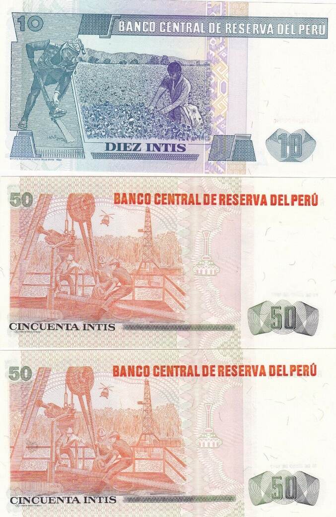 50 Intis 1987 Peru Banknote 10 3 Stück unz unc | MA-Shops
