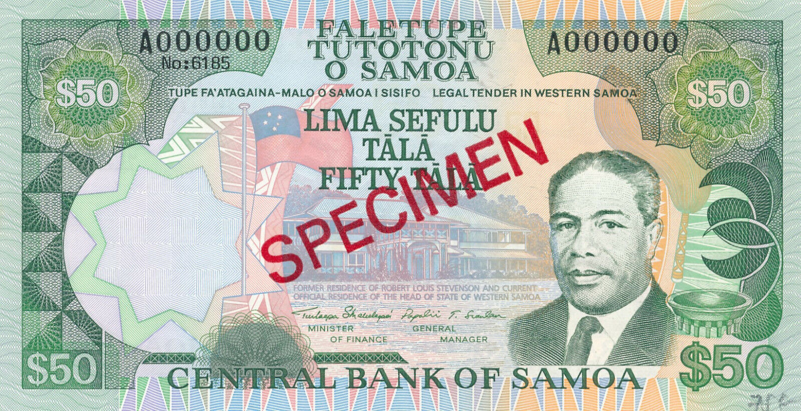 100 Dollars 2005 Specimen Samoa Geldschein Banknote A000000 unc unz ...
