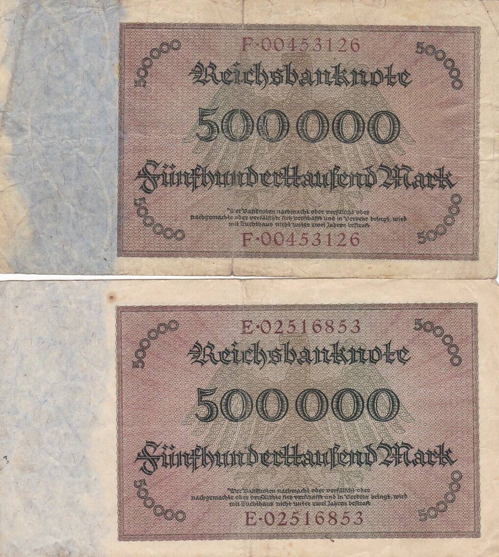 500000 Mark 1923 Reichsbanknote Deutsches Reich Deutschland 2 Stück ...